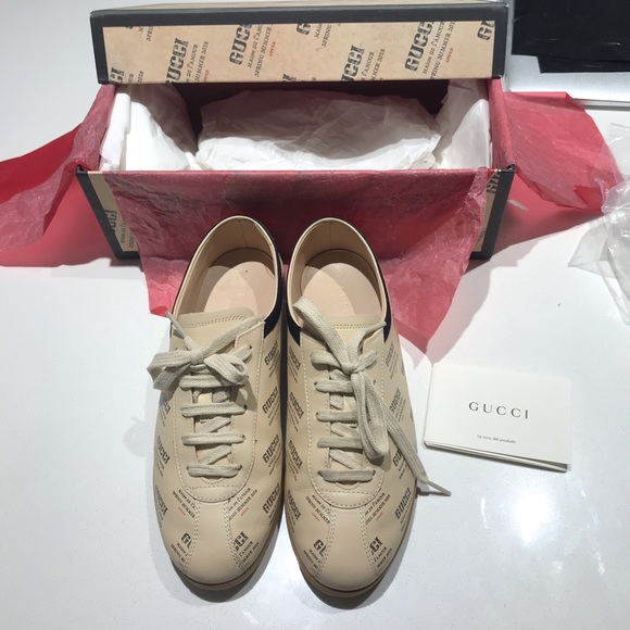 Gucci | Shoes | Gucci Stamp Leather Sneakers | Poshmark